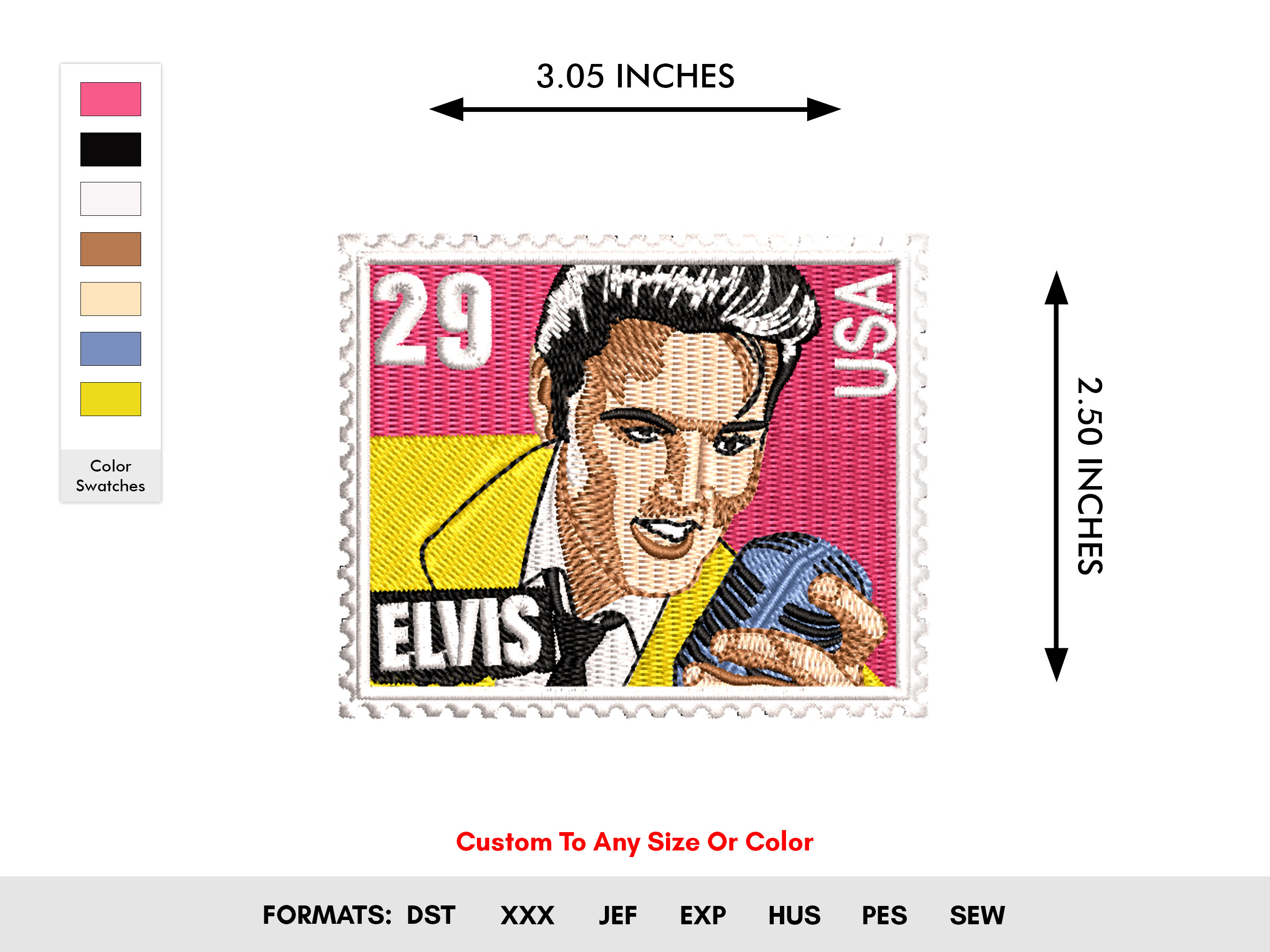 USA Postage Stamp Embroidery Pattern, Elvis Presley Machine Embroidery ...