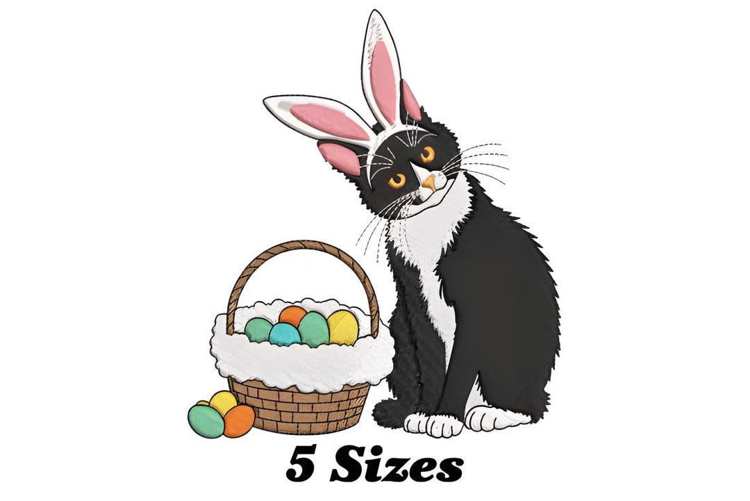 Machine Embroidery Easter Cat Bunny Ears Design | Digitized Pattern for ...