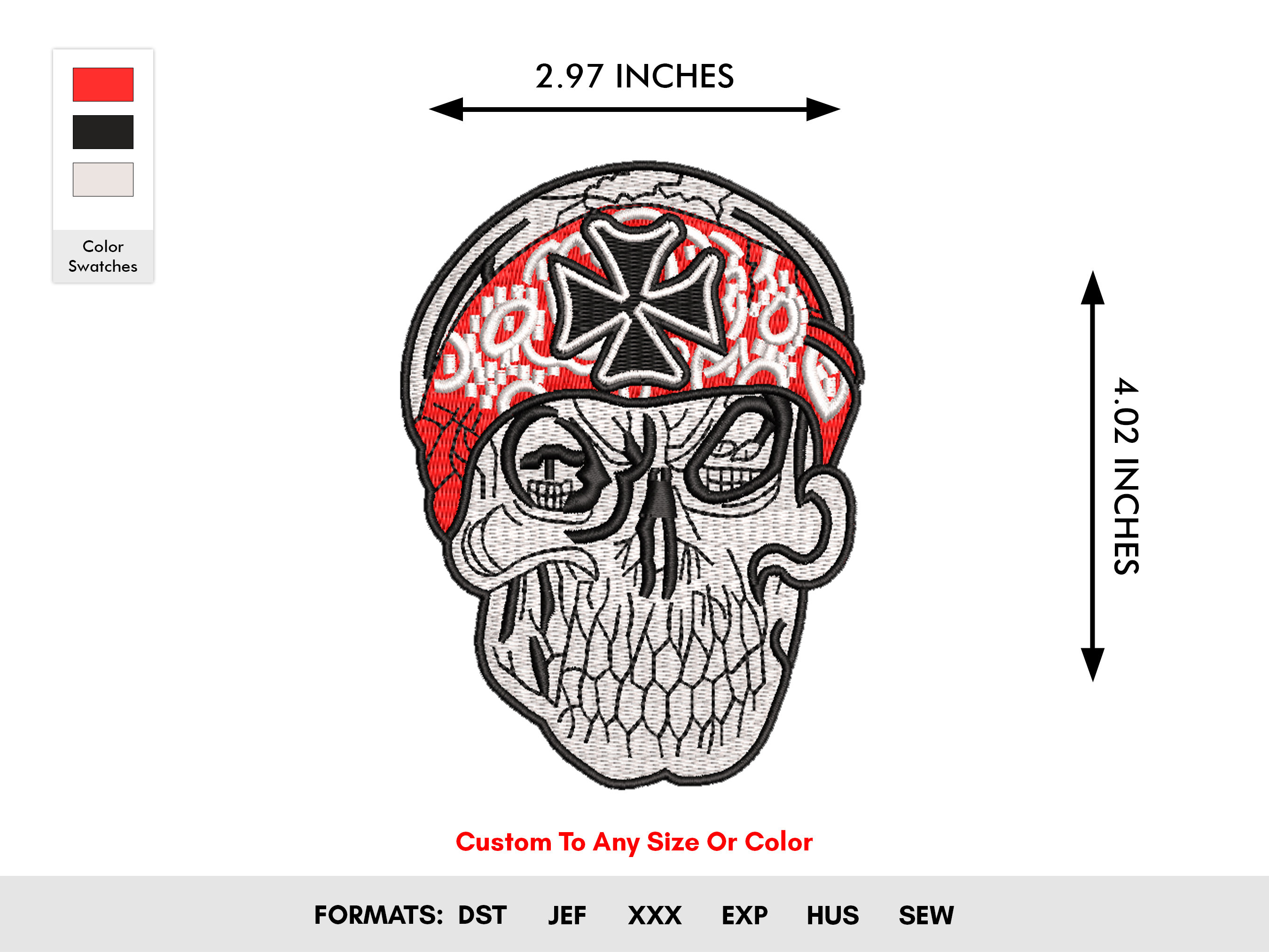 Iron Cross and Skull Embroidery Pattern, Halloween Digital Embroidery ...