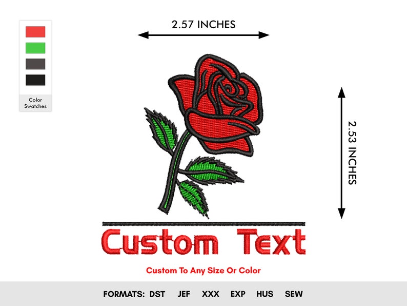 Red Rose Embroidery Pattern, Custom Flower Machine Embroidery Design ...