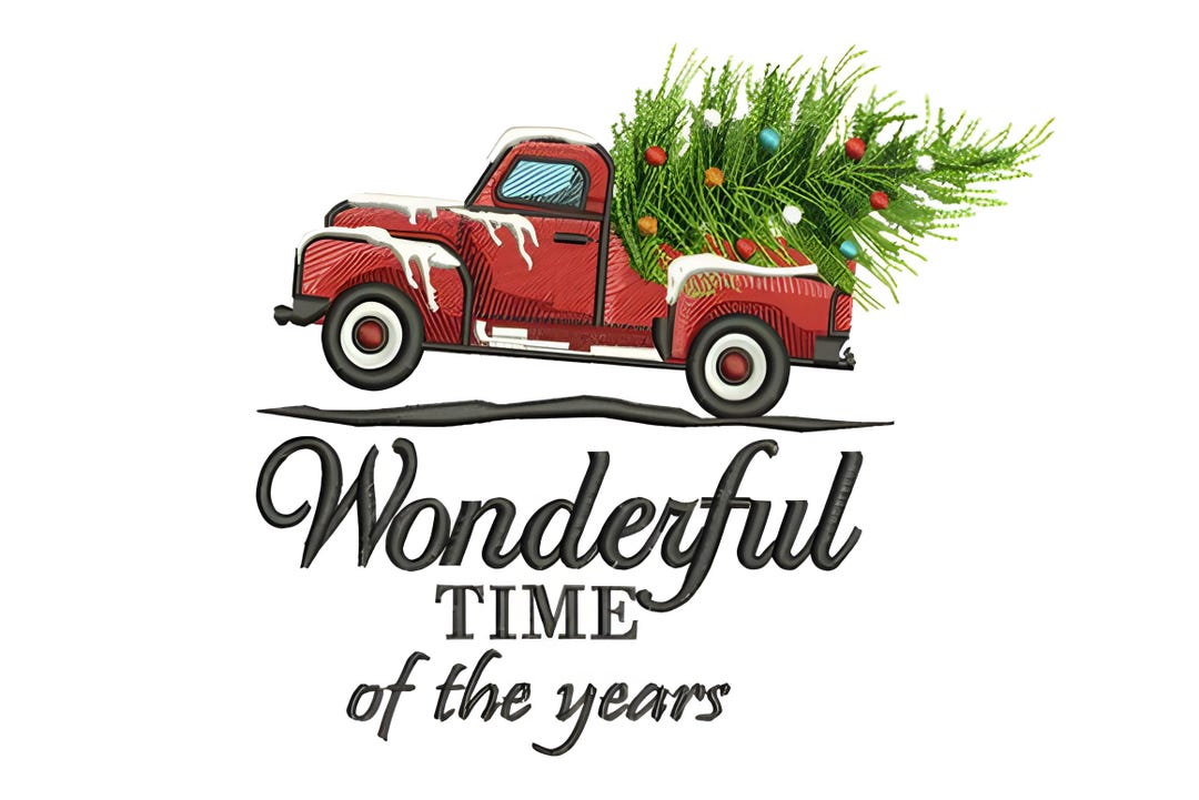 Christmas Truck Embroidery Design - Vintage Red Truck With Tree Design ...