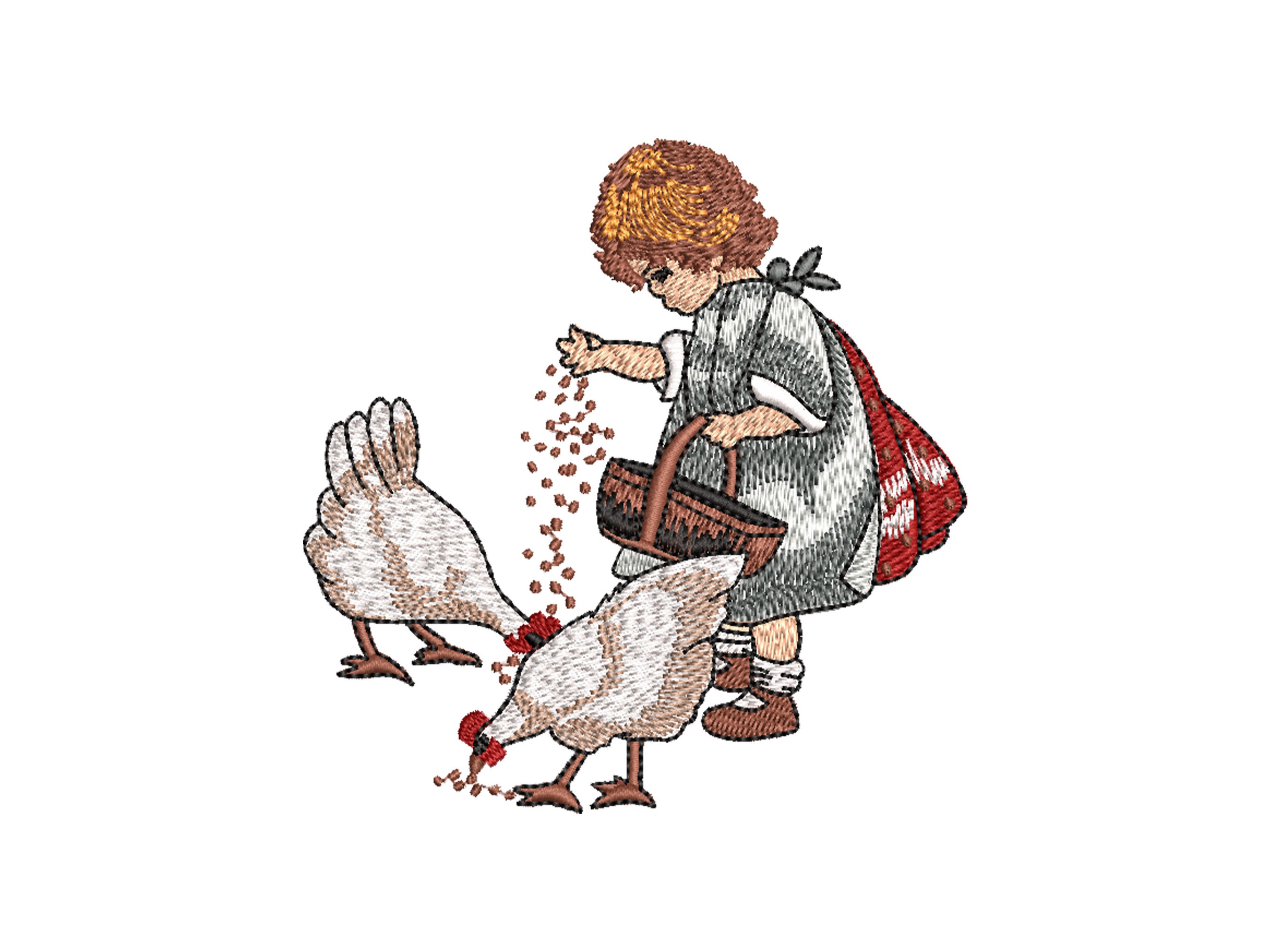 Farm Hens and Little Girl Machine Embroidery Design, Rooster Embroidery ...