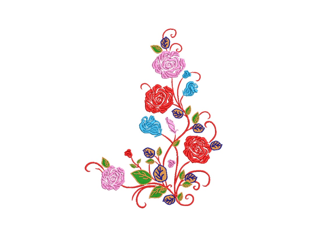 Rose Flower Border Embroidery Pattern, Floral Machine Embroidery Design, Instant Download HUS ...