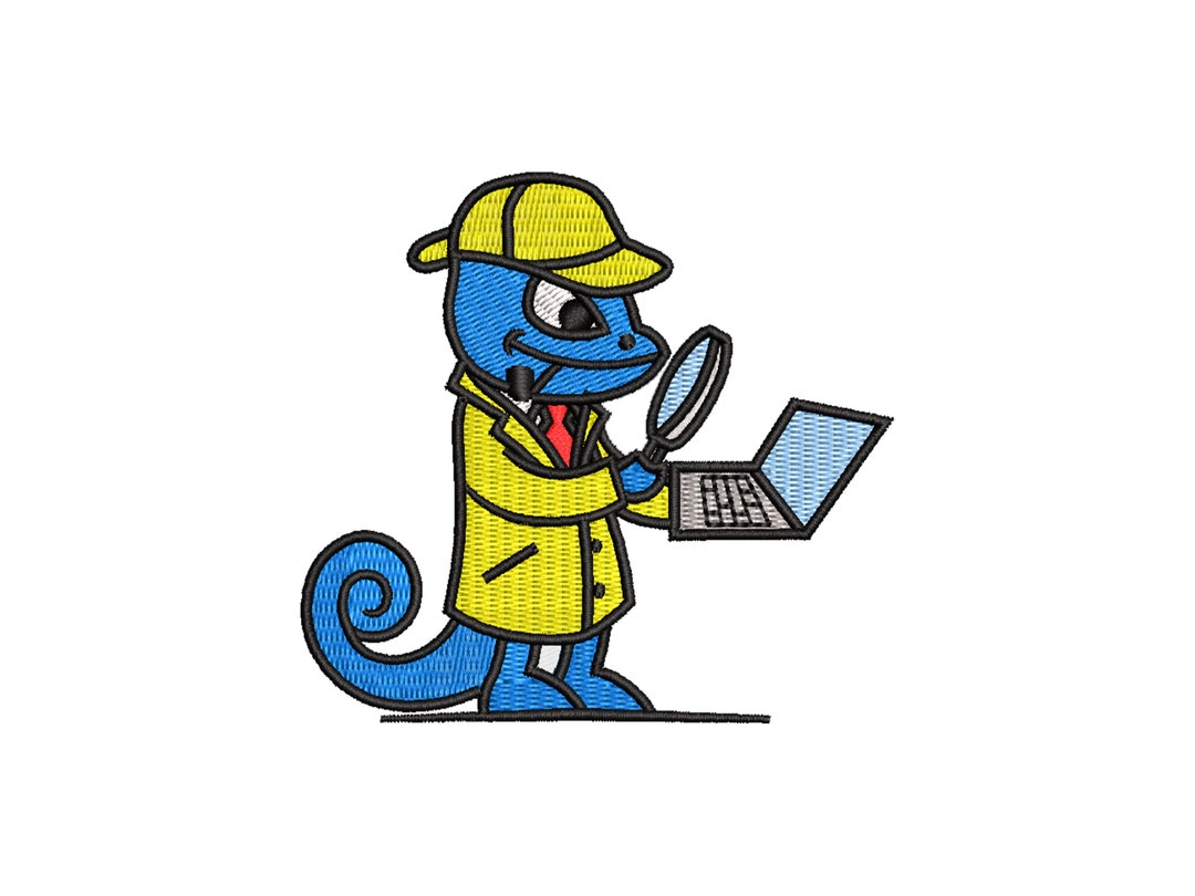Detective Lizard Embroidery Pattern, Reptile Animal Machine Embroidery ...