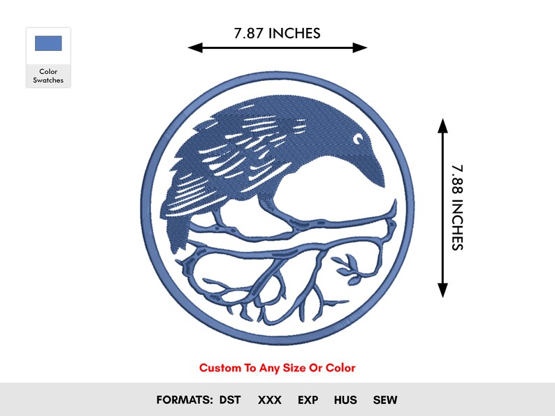 Raven Embroidery Pattern, Crow Bird Machine Embroidery Design, Instant ...