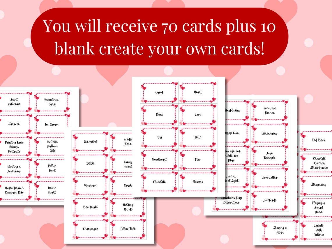 80 Valentine's Day Pictionary Cards | Printable Valentine Pictionary ...