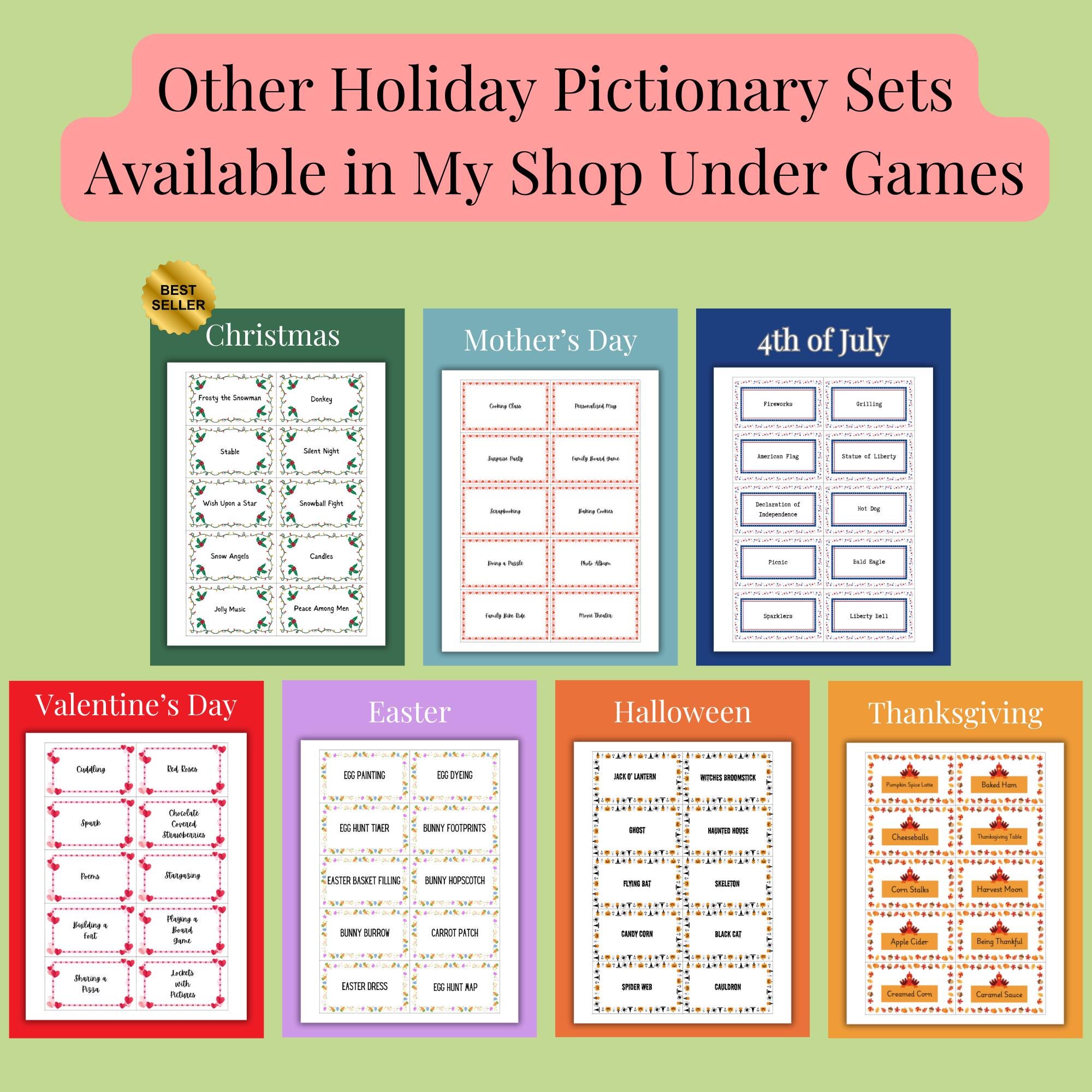 Easter Pictionary Printable Game, 60 Cards, Family & Teacher Game ...