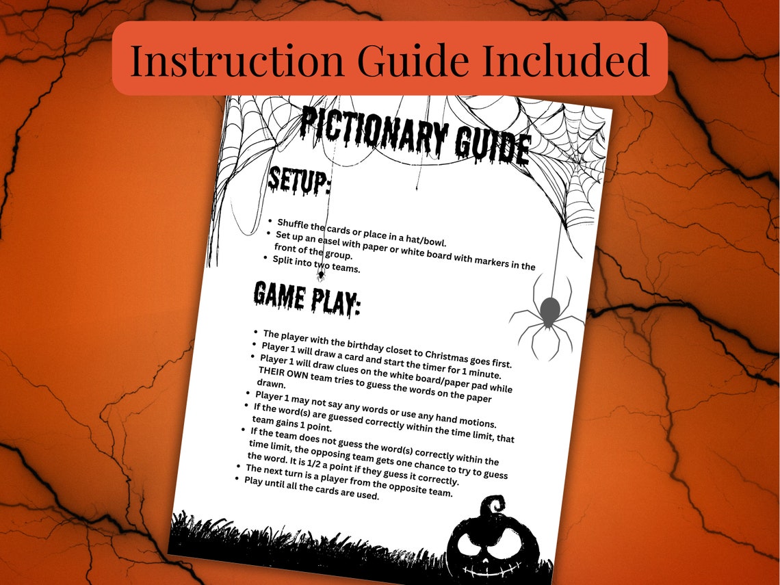 Halloween Pictionary Party Game, 60 Cards, Fun Party Games for Adults ...