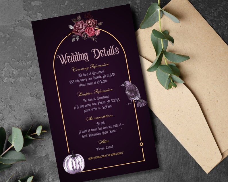 Purple Crow Romantic Halloween Wedding Invitation Till Death Do Us Part ...