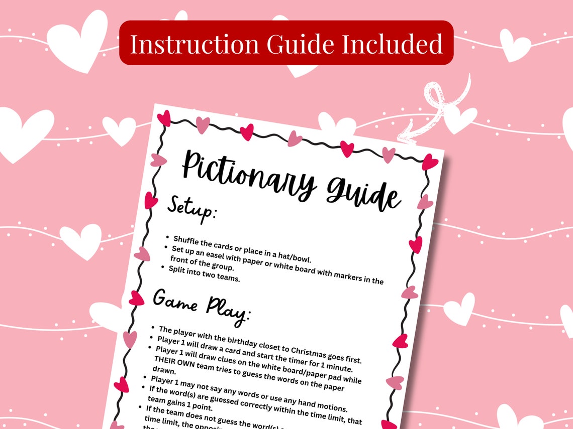 Valentine's Day Pictionary Game - Digital Download for Family, Office ...