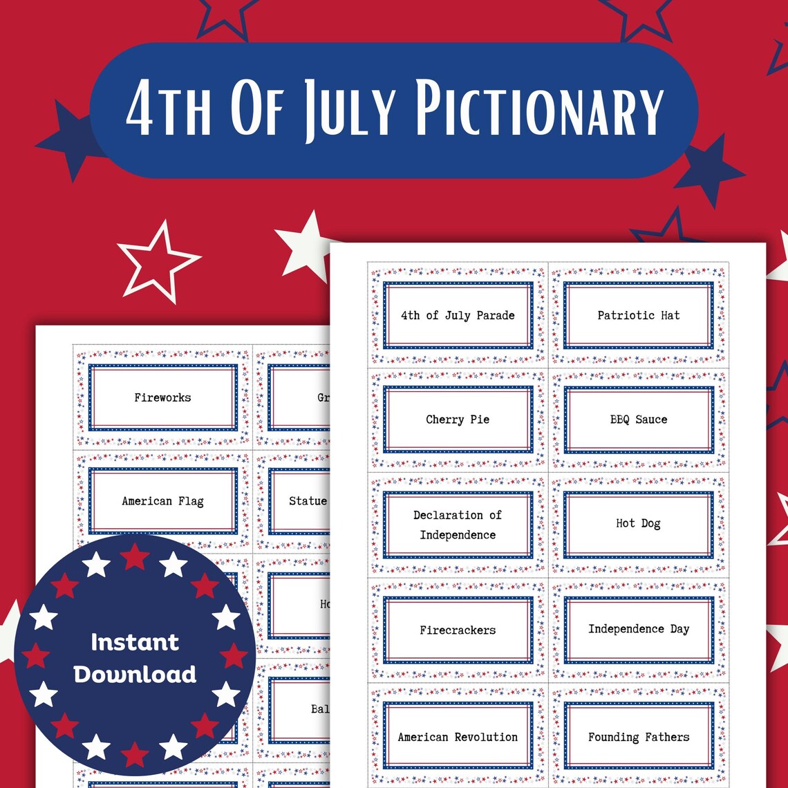 4th of July Pictionary, Patriotic Fourth of July Game, School Party ...