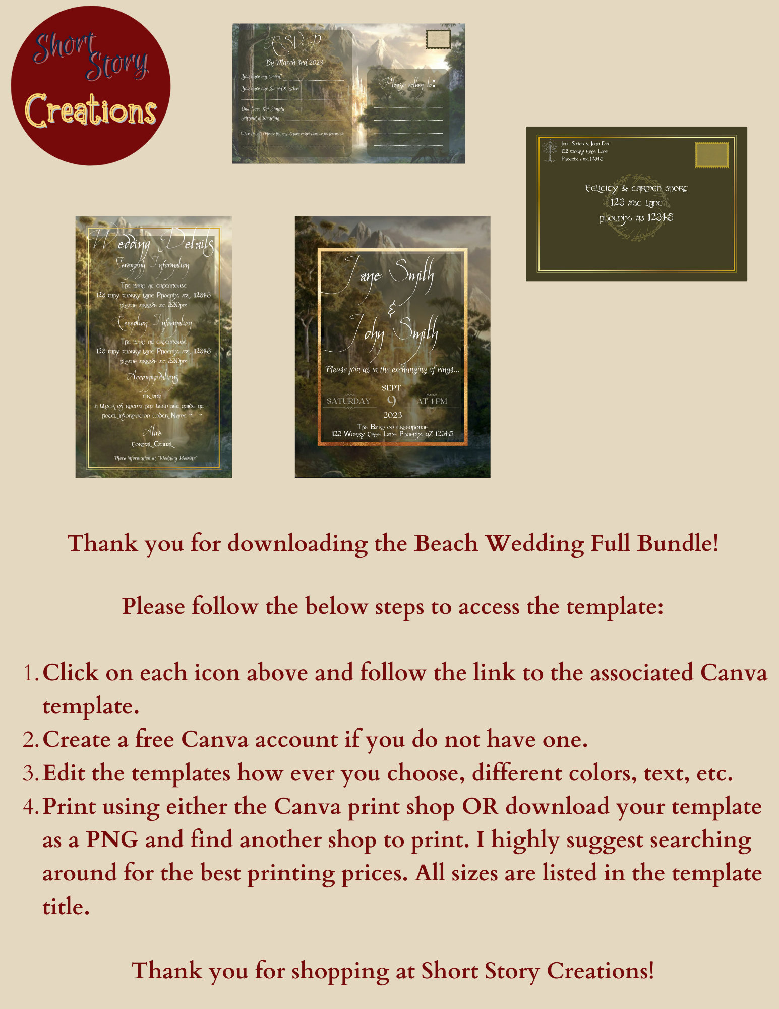 Lord of the Rings Wedding Invitation Bundle - Etsy