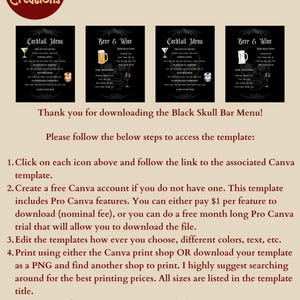 Black Skull Romantic Halloween Wedding Cocktail Menu Template ...