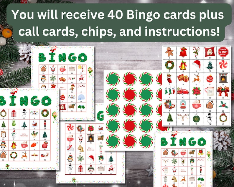 40 Christmas Bingo Cards, Printable Christmas Bingo, Christmas Family ...