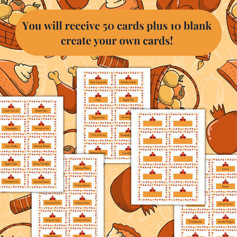 Thanksgiving Pictionary Party Game, 60 Cards, Fun Party Games for ...