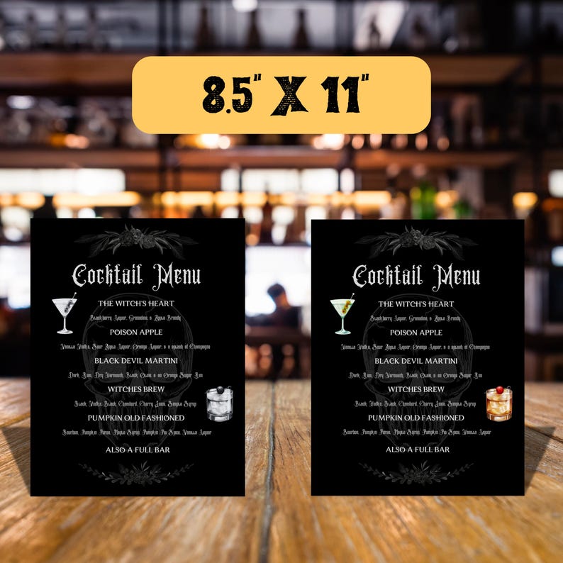 Black Skull Romantic Halloween Wedding Cocktail Menu Template ...