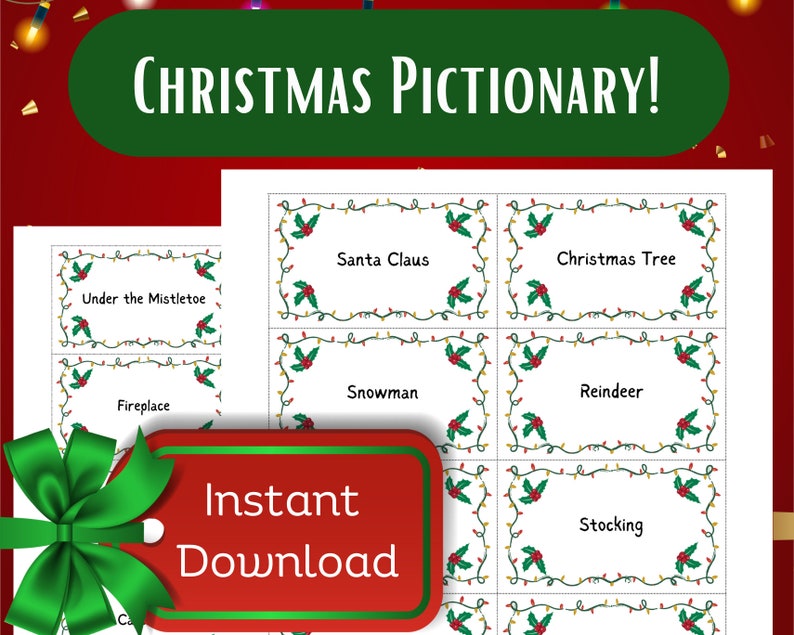100 Christmas Pictionary Cards | Printable Christmas Pictionary Cards ...