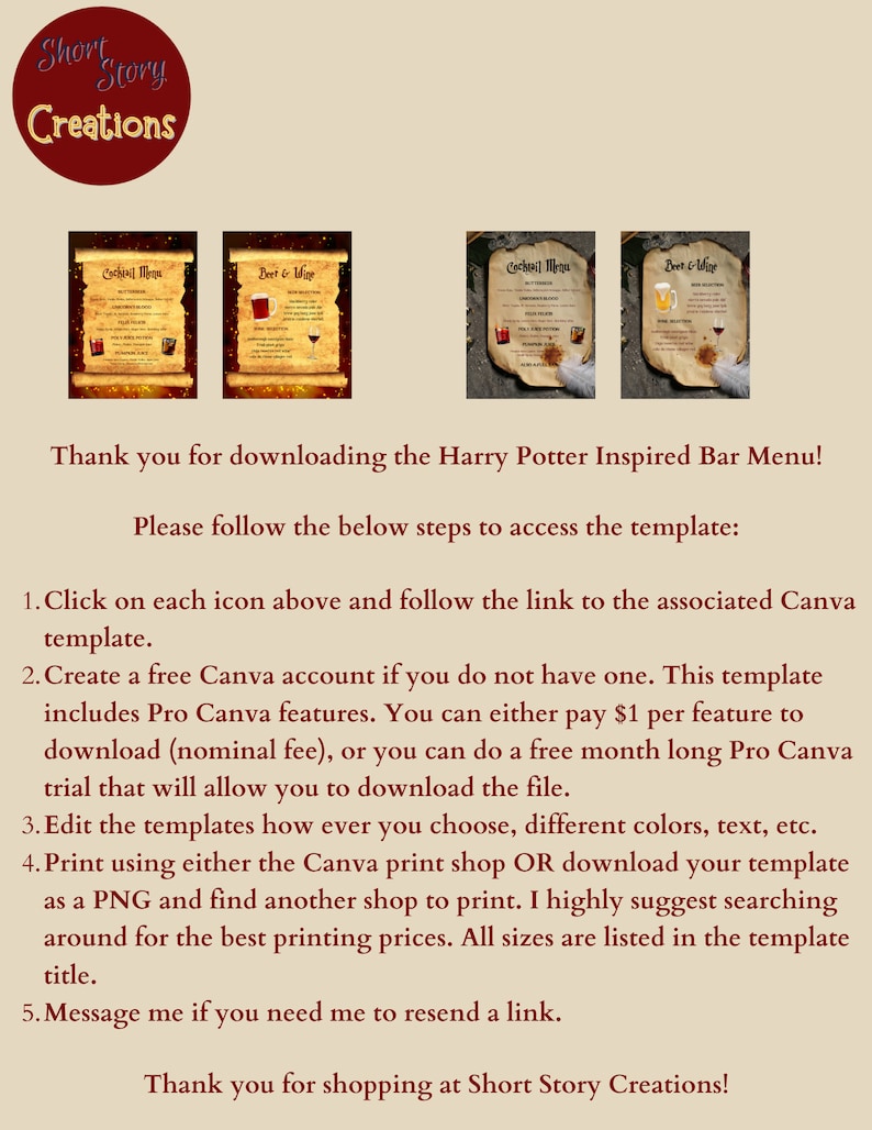 Wizard Themed Cocktail Menu Template, Magical Wedding Bar Menu ...