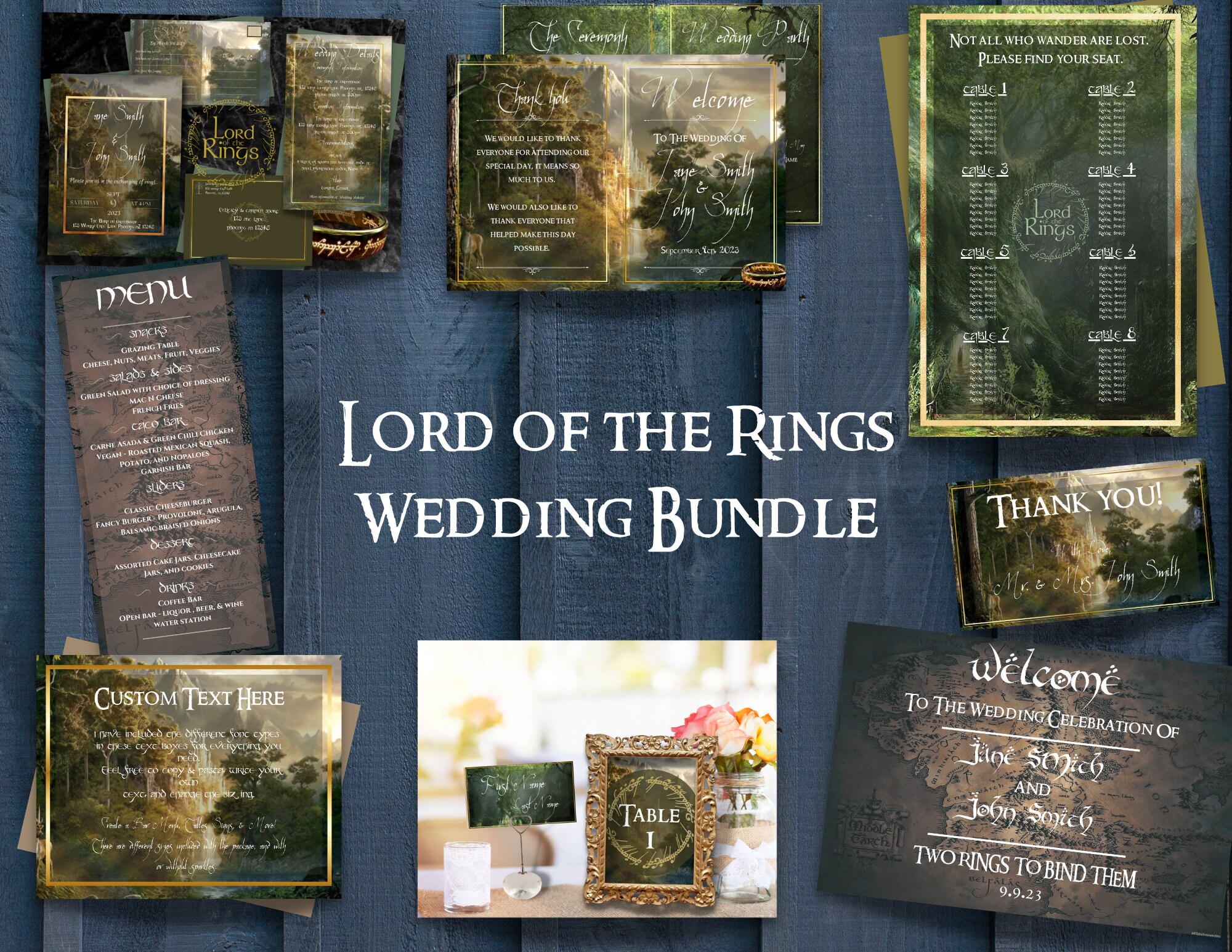 Lord of the Rings Wedding Bundle Invitations Seating Chart Welcome Sign ...
