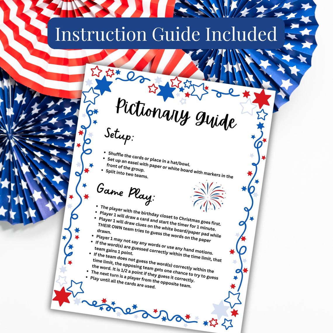 4th of July Pictionary, Patriotic Fourth of July Game, School Party ...