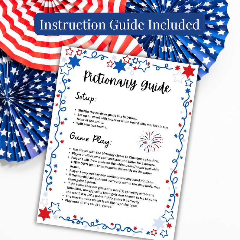4th of July Pictionary, Patriotic Fourth of July Game, School Party ...