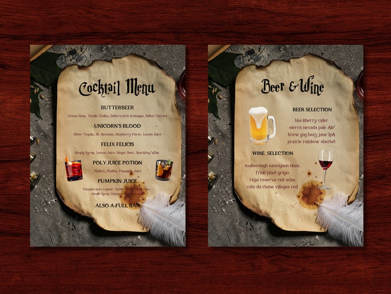 Wizard Themed Cocktail Menu Template, Magical Wedding Bar Menu ...