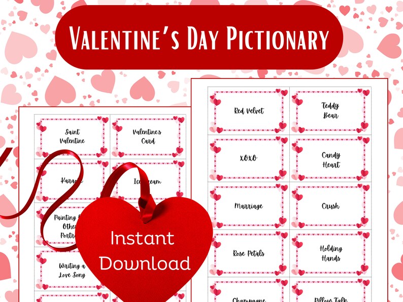 Valentine's Day Pictionary Game - Digital Download for Family, Office ...