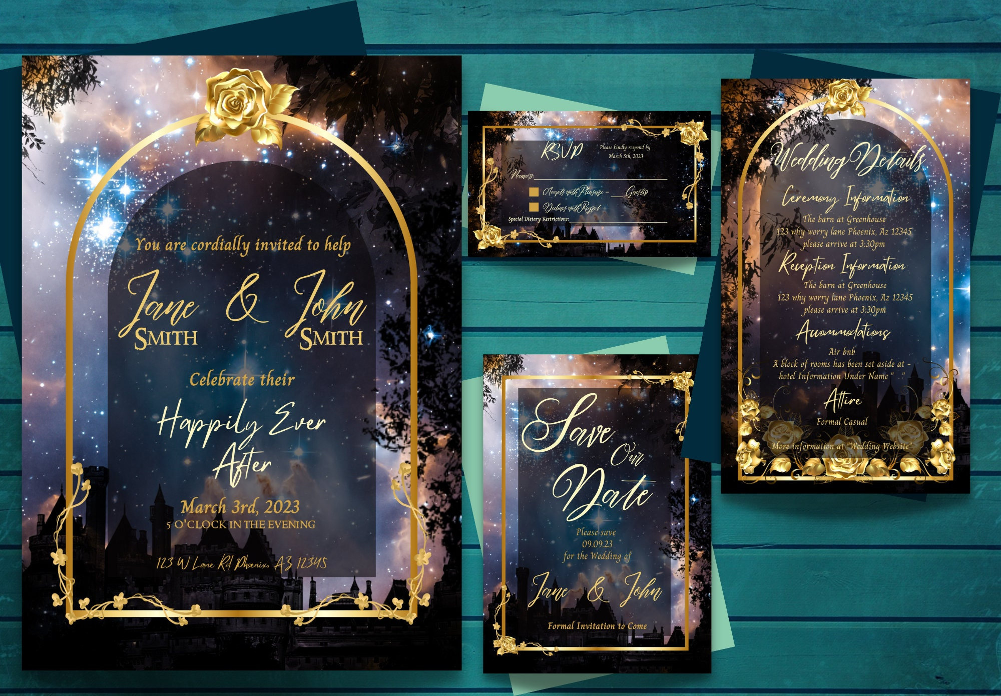 Fantasy Wedding Invitation Bundle, Magical Wedding, Customizable ...