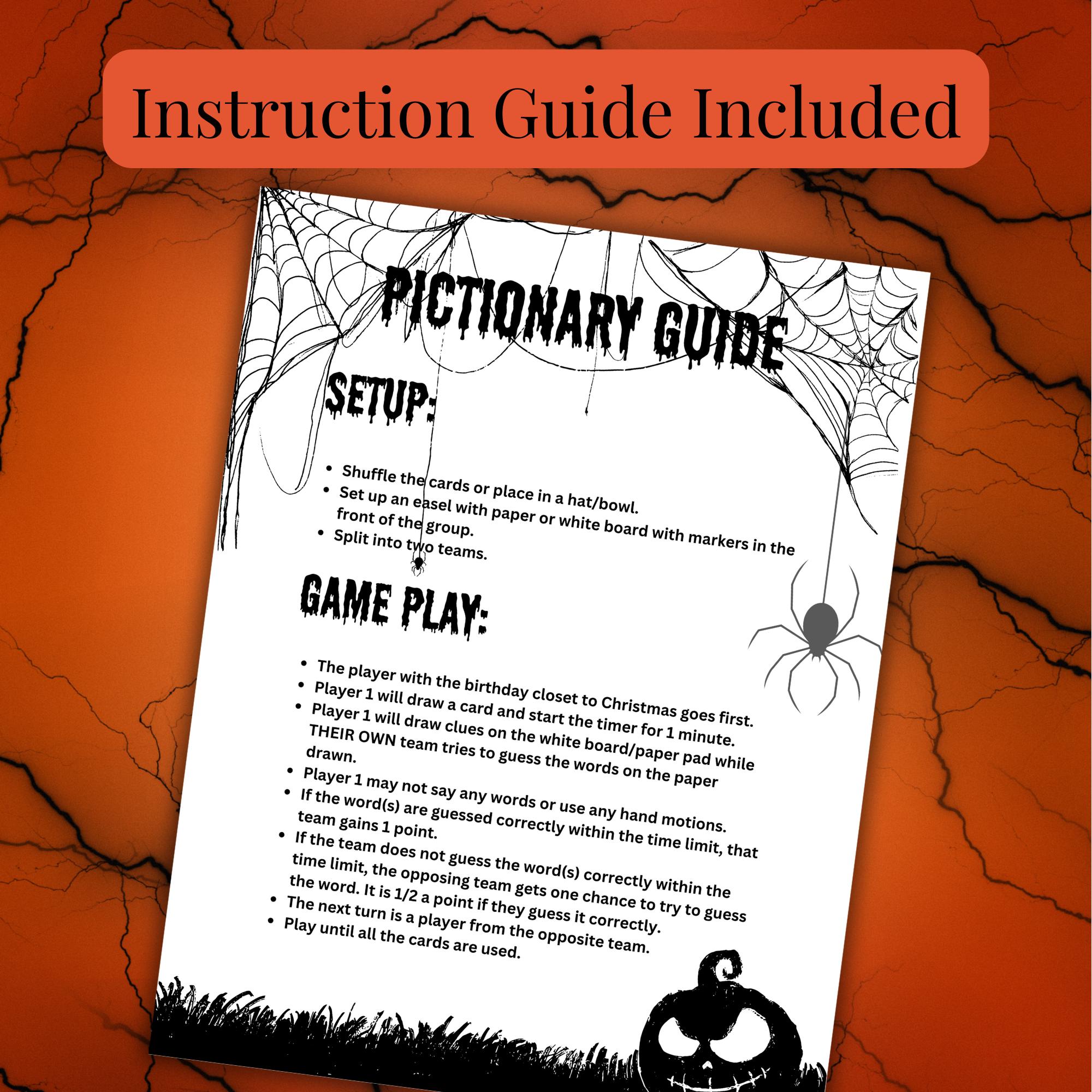 Halloween Pictionary Party Game, 60 Cards, Fun Party Games for Adults ...