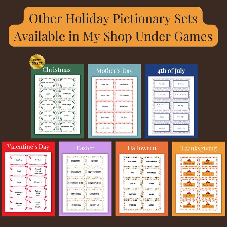 Thanksgiving Pictionary Party Game, 60 Cards, Fun Party Games for ...