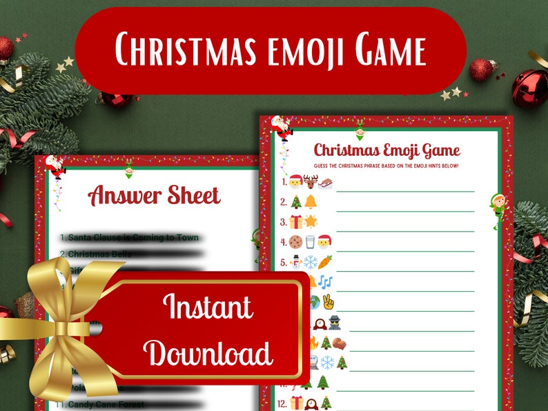 Christmas Emoji Pictionary, Christmas Printable Party Games, Christmas ...