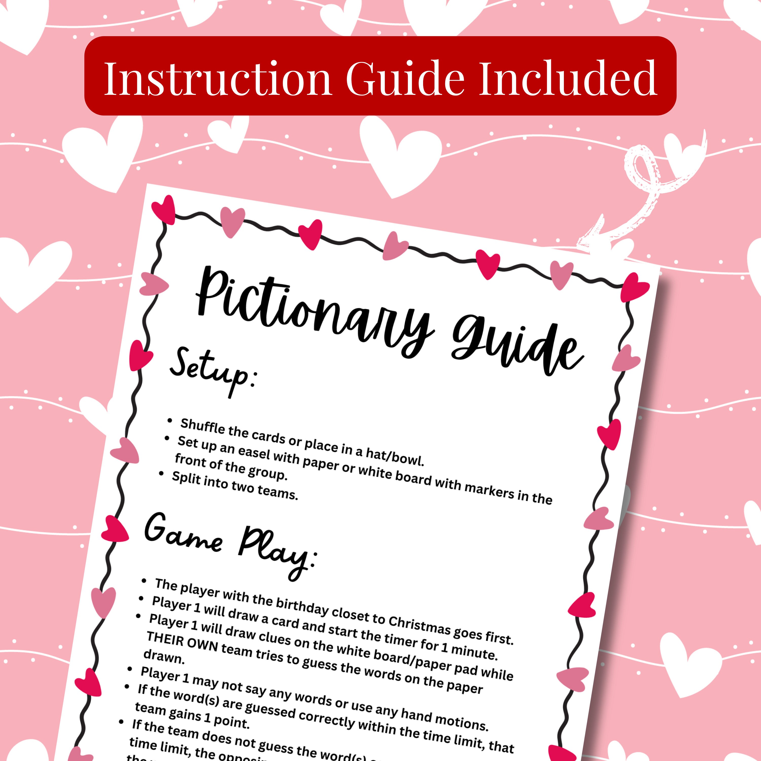 80 Valentine's Day Pictionary Cards | Printable Valentine Pictionary ...