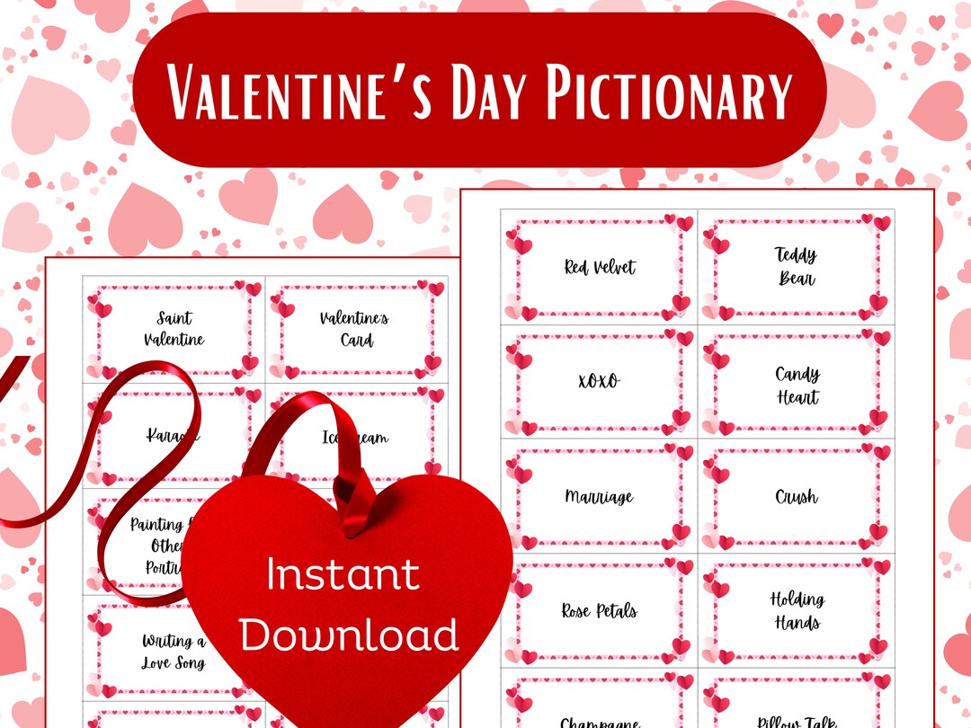 80 Valentine's Day Pictionary Cards | Printable Valentine Pictionary ...