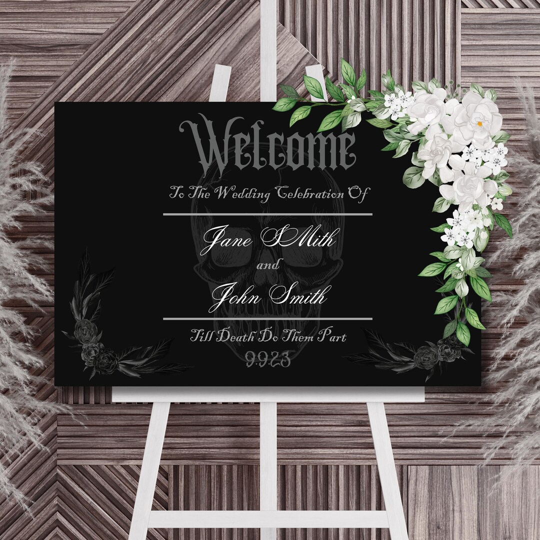 Black Skull Romantic Halloween Wedding Welcome Sign, Halloween Wedding ...