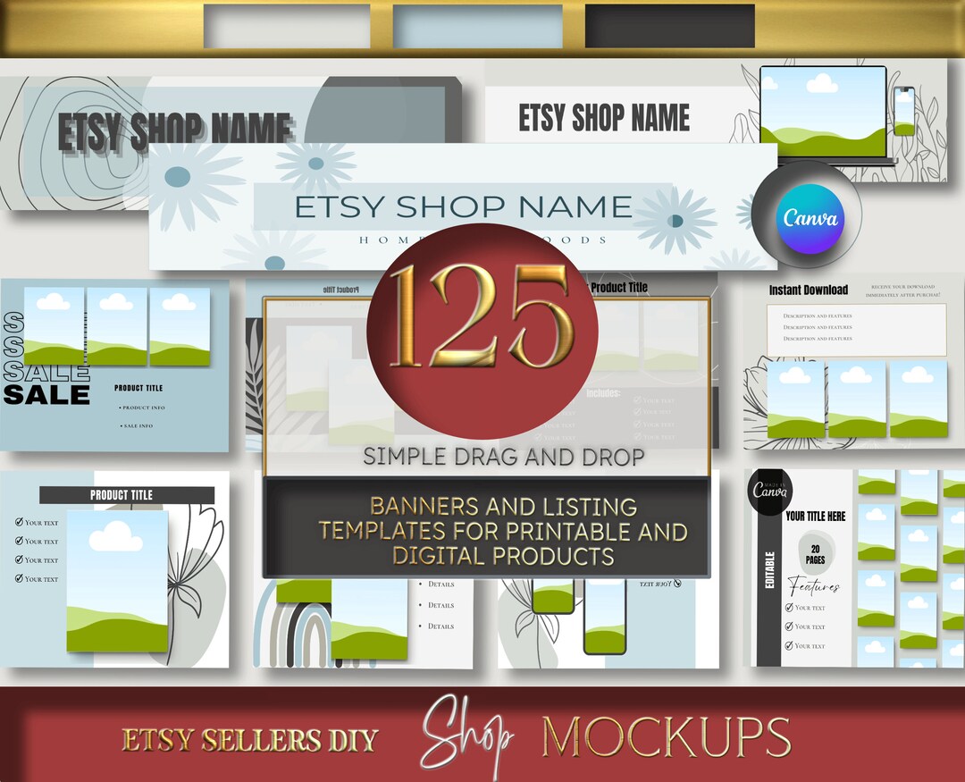 Ultimate Etsy Listing Mockup Templates, Canva Etsy Shop Kit, Boho Store ...