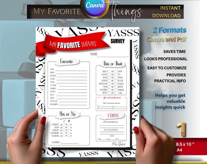 Editable Favorite Things Questionnaire Template | Canva Customizable ...