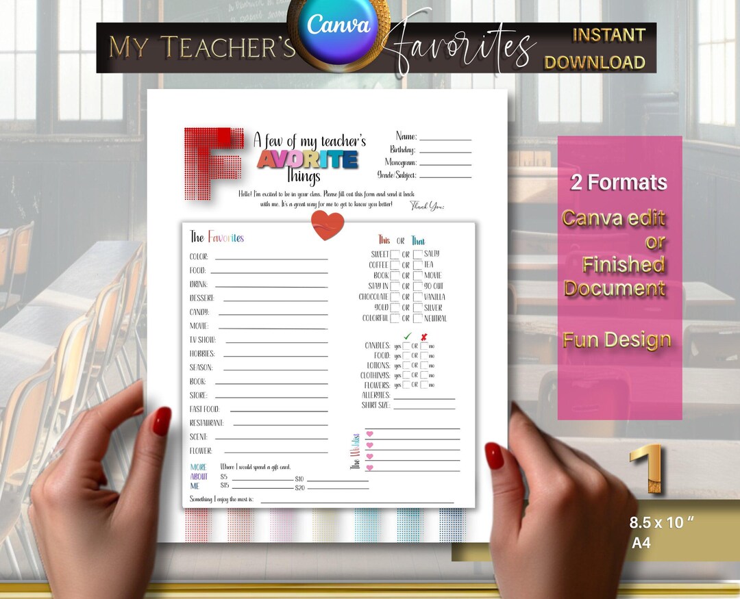 Teacher Favorite Things, Teacher Survey, Teacher Questionnaire. ALL ...