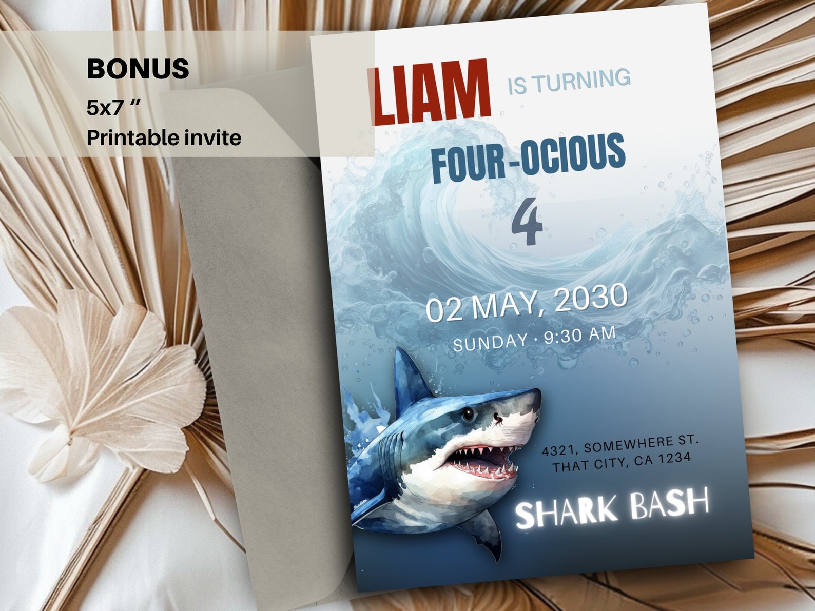 Editable Shark Birthday Invitation, Shark Party Invite, Boy Party ...