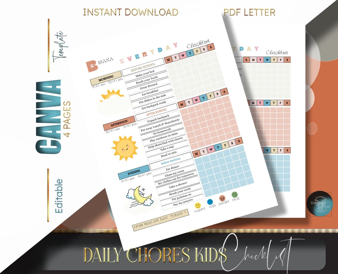Kids Daily Checklist Printable, Editable Daily Schedule Checklist, Kids ...