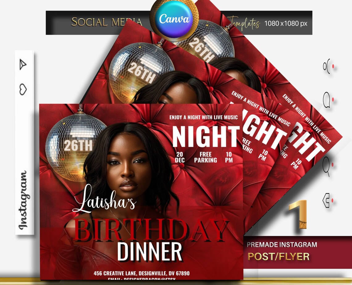 Red Birthday Flyer, Birthday Girl Invitation, Birthday Party Invitation ...