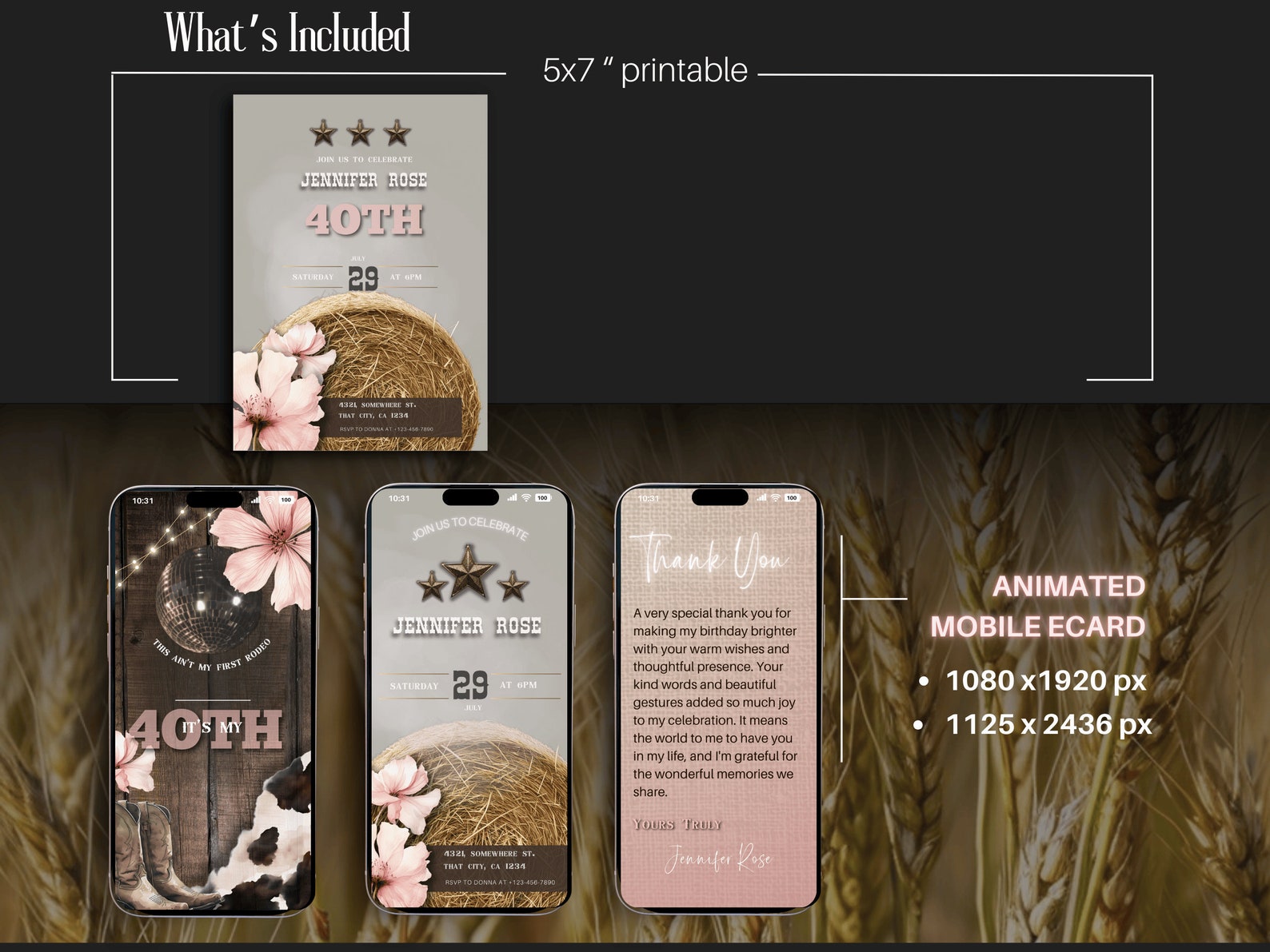 40th Birthday Invitation, Western Birthday Card, Editable Animated ...