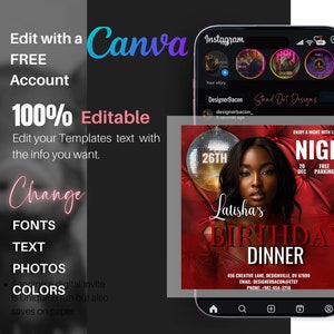 Red Birthday Flyer, Birthday Girl Invitation, Birthday Party Invitation ...