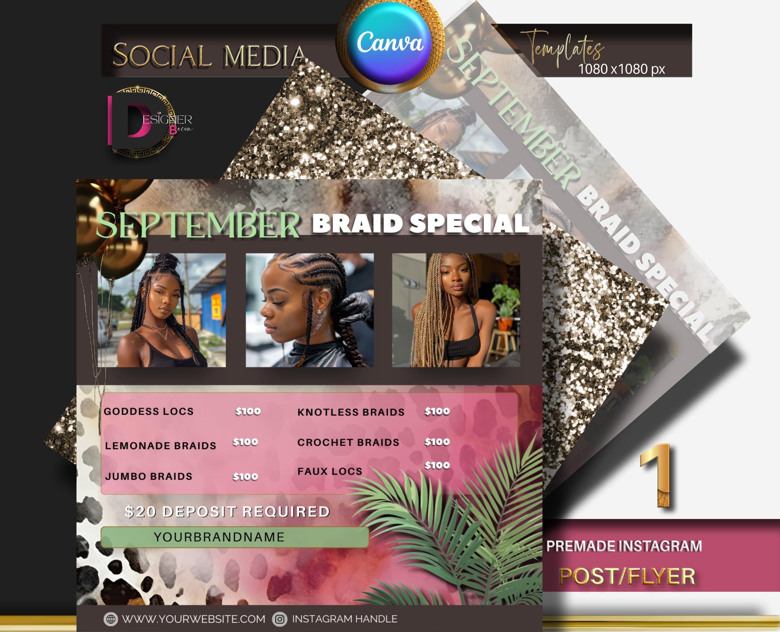 Braid Flyer Template, Knotless Braid Sale DIY Flyer, Hair Stylist Braid ...