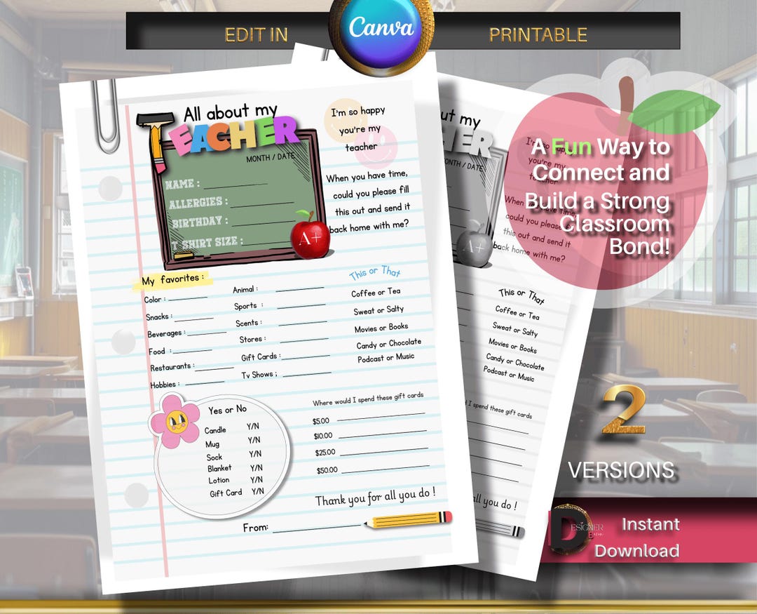 All About My Teacher, Teacher Favorite Things, First Day of School, Get ...