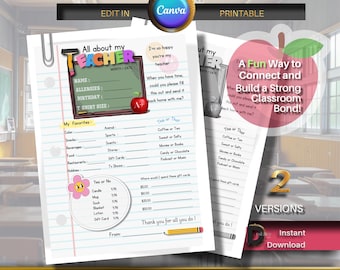 All About My Teacher / Teacher Favorite Things / First Day of School ...