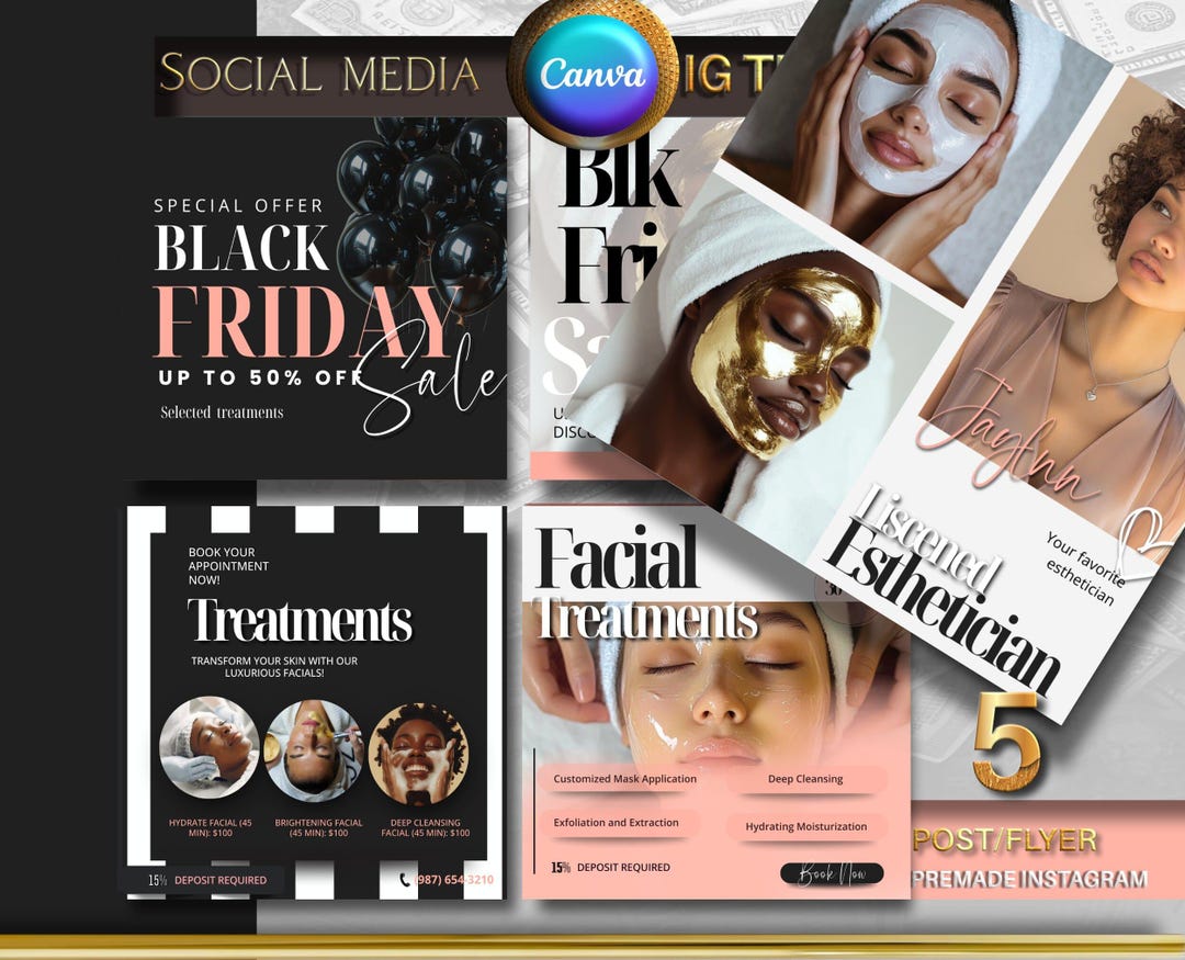 Facial Flyer, Booking Flyer, 5 Facial Treatment Flyer, Shop Bundle, Diy ...