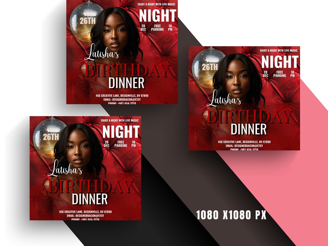 Red Birthday Flyer, Birthday Girl Invitation, Birthday Party Invitation ...