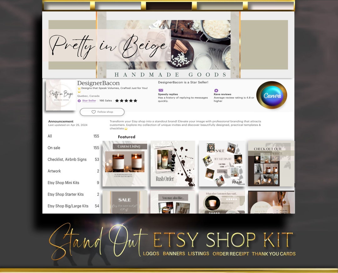 Beige Branding Kit for Etsy Sellers, Editable Shop Banner, Etsy Shop ...