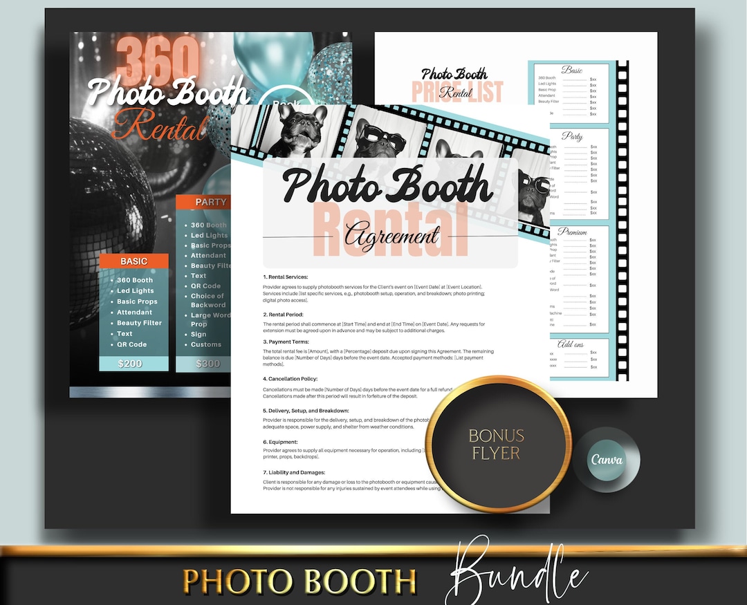 PHOTO BOOTH Contract, 360 Template Bundle, Rental Agreement Terms ...