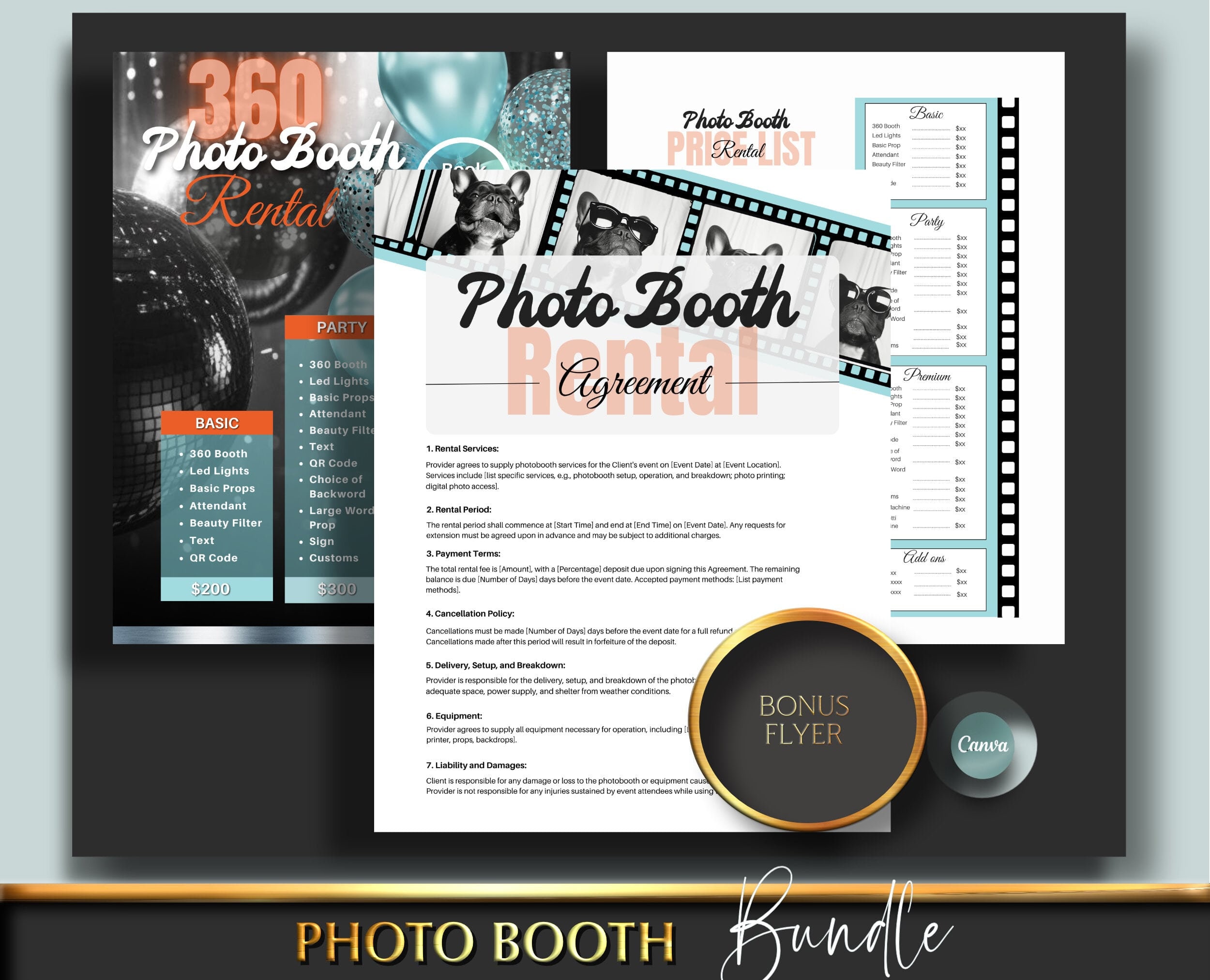 PHOTO BOOTH Contract, 360 Template Bundle, Rental Agreement Terms ...